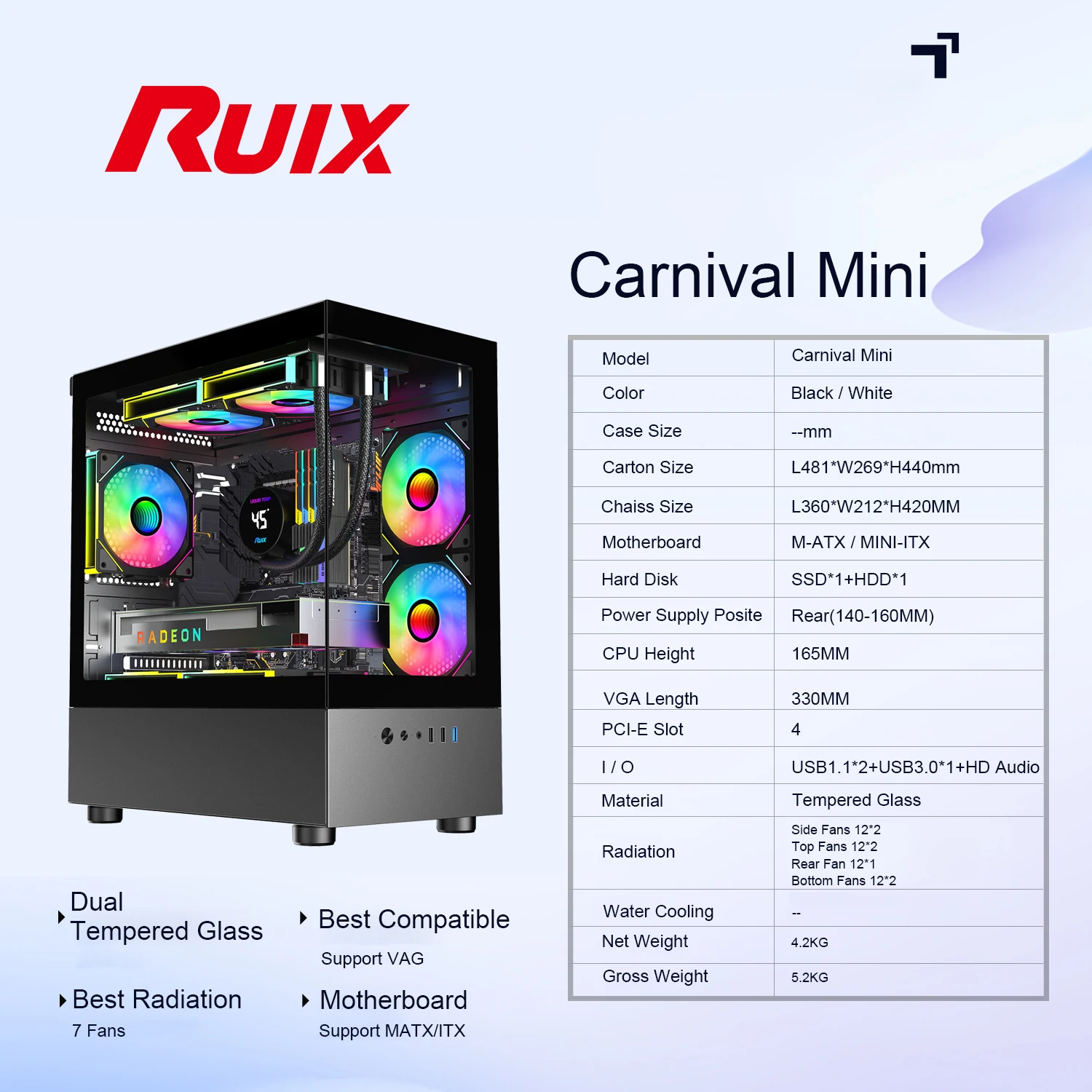 Desktop Case Pc Mini Itx Case Tempered Glass Ruix Carnival Mini White ...