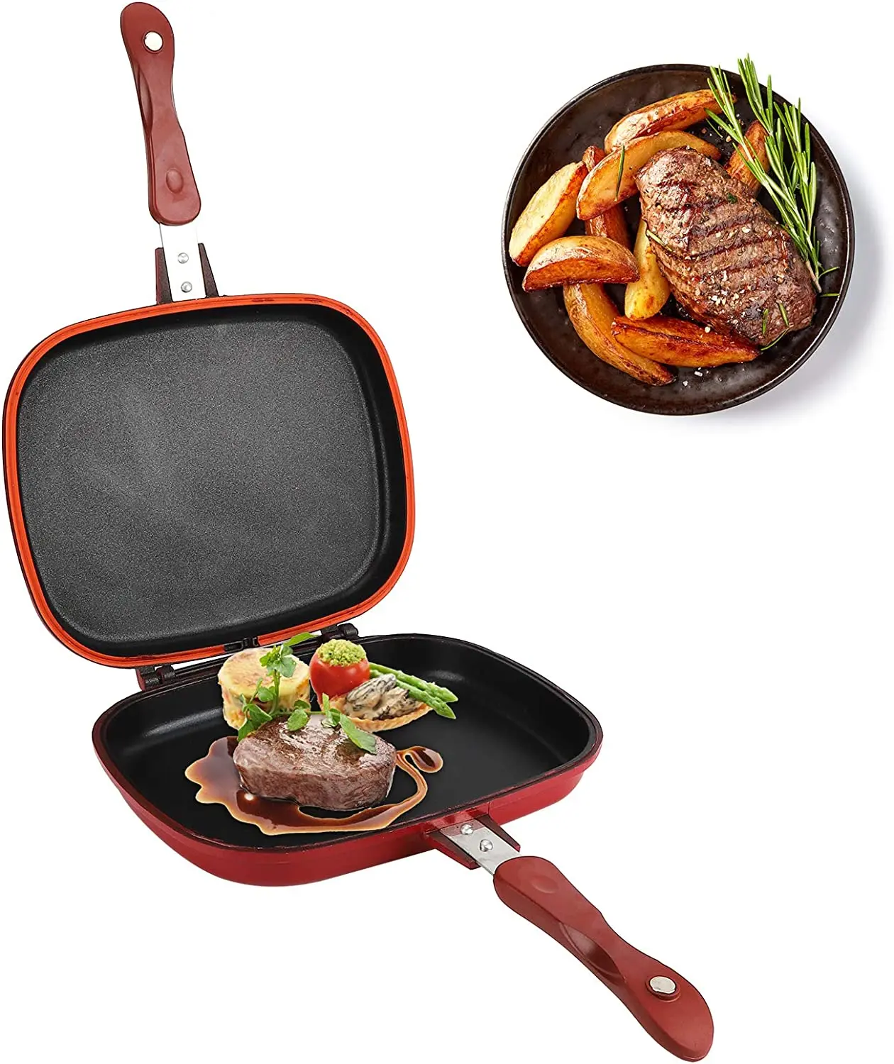 Square Double-Sided Frying Pan - Multi Section Cooking Pan