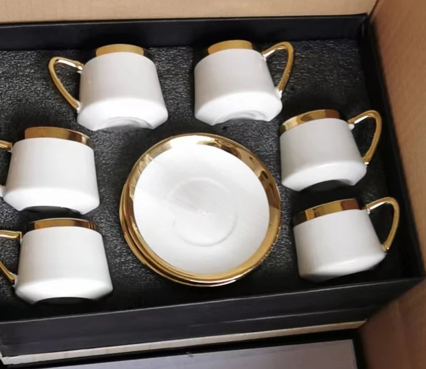 Wholesale 90ml Diamond Pattern Gold Ceramic Espresso Latte Coffee Cup ...