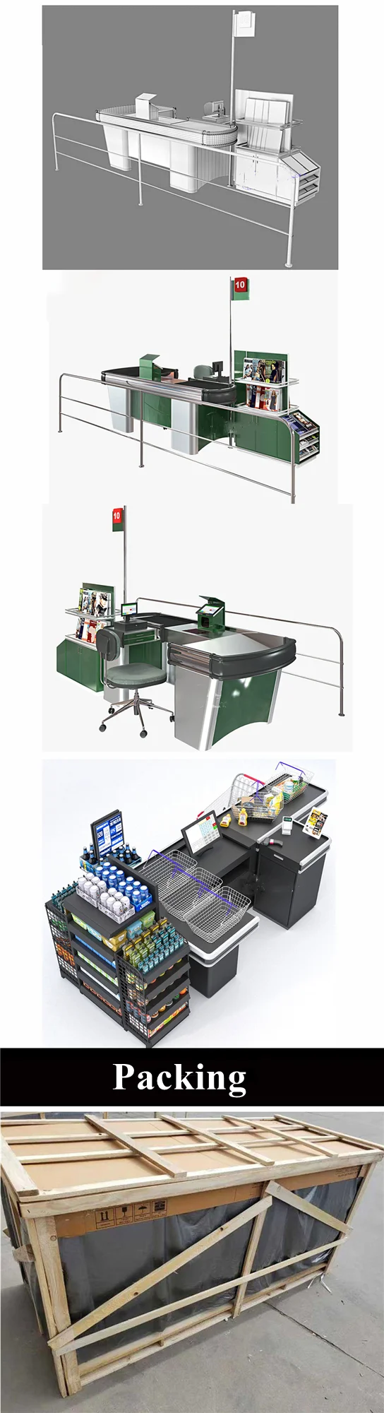 Commercial Retail Supermarket Checkout Counter with Conveyor Belt