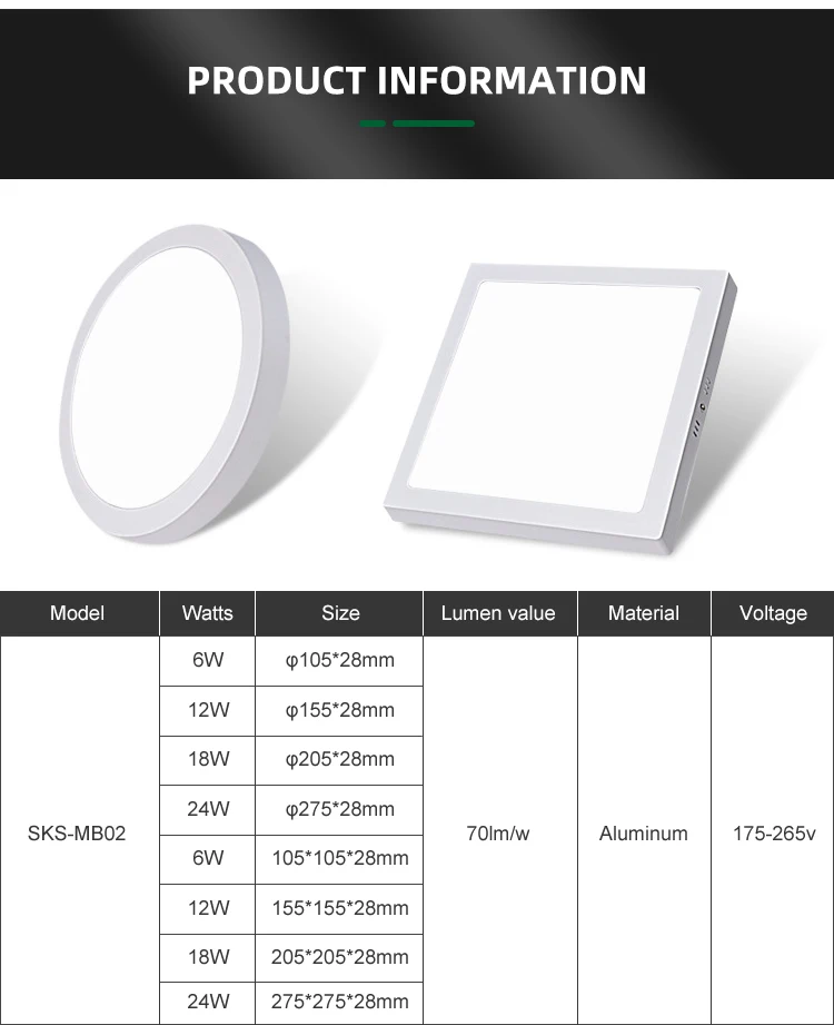 Round Square Slim Office Surface Mounted Light - 6W to 24W