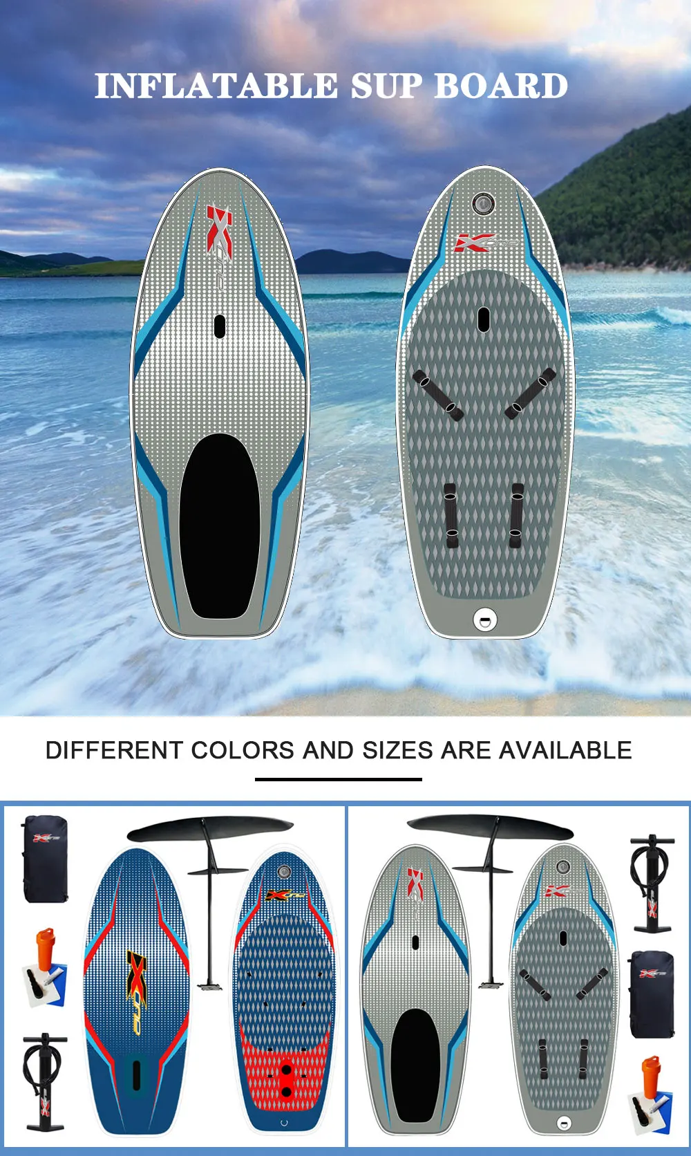 Custom Sea Inflatable Stand Up Sup Foil Board Wholesale Grey Surf ...