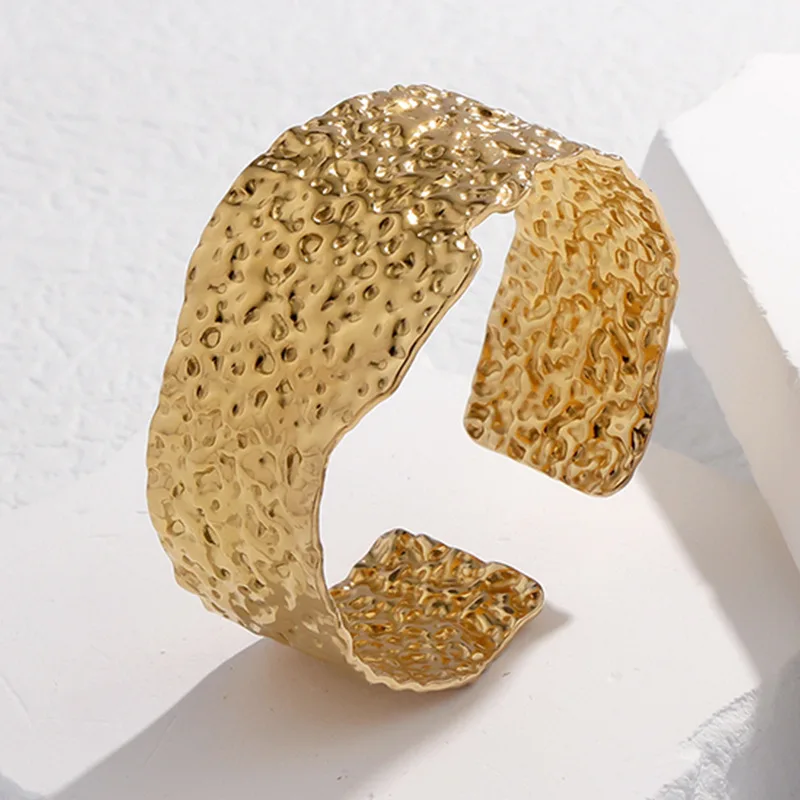 New Vintage Irregular Titanium Steel Wide Bangles For Women Adjustable ...