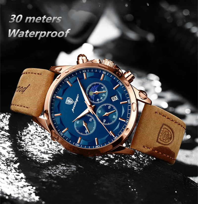 Shop Men's Poedagar P928 Watch - Chronograph & Leather Band