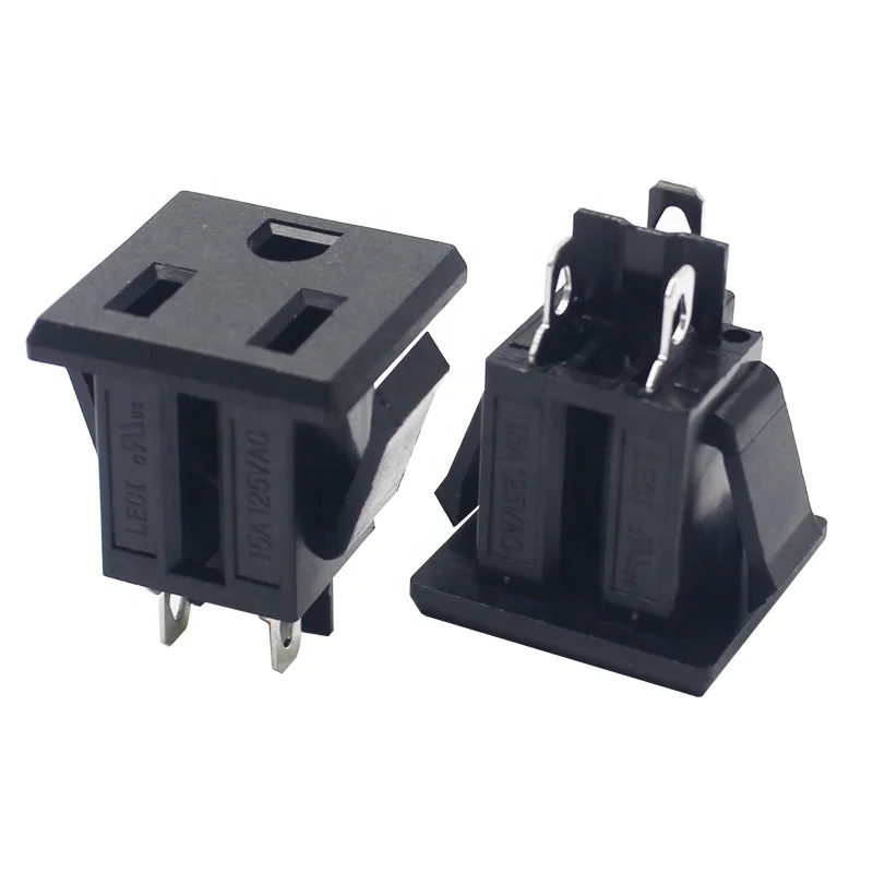 Snap In Type US Panel Mount Outlet, 110V AC Power Socket, 15A Black 3P ...