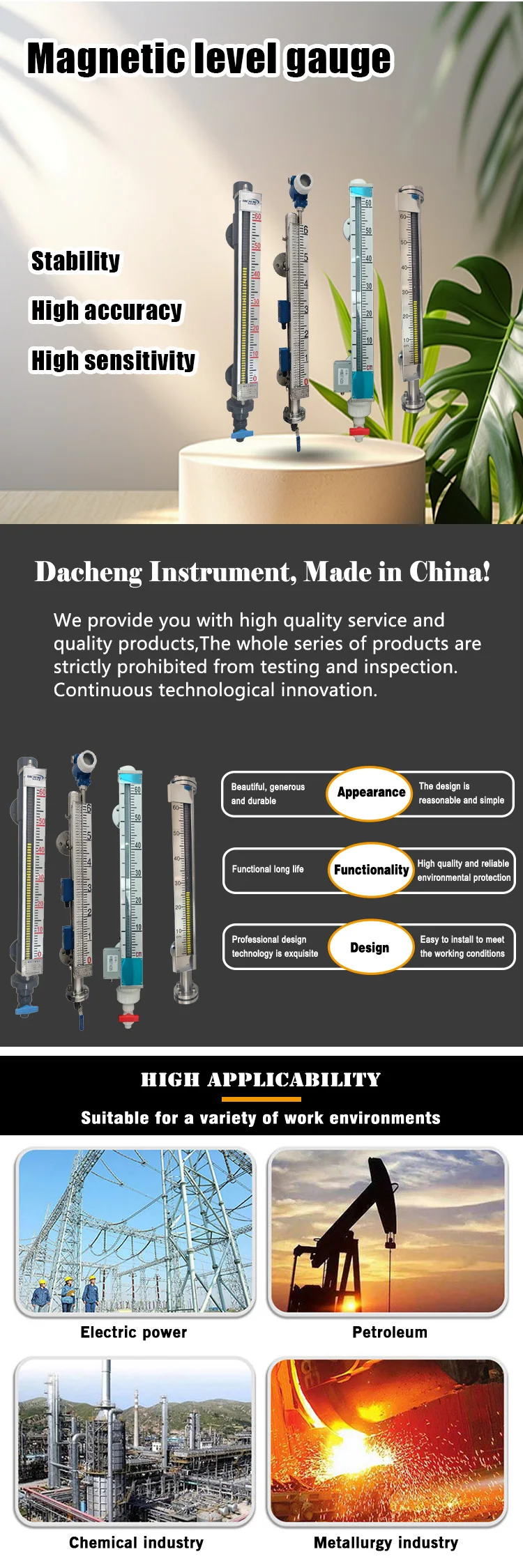 Magnetic Level Gauge Height Measuring Instrument for Tank Depth ...