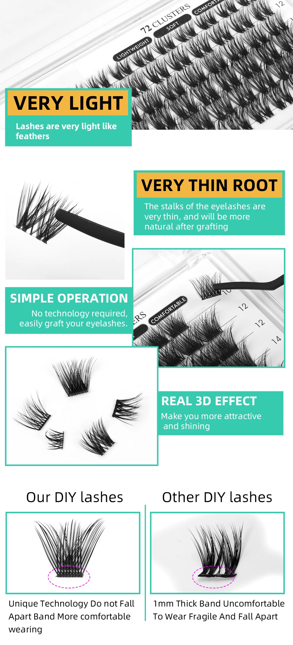 Luxury Double Layered Design DIY Lash Extension with Bond and Seal Faux Mink Eye Lash Cluster ...