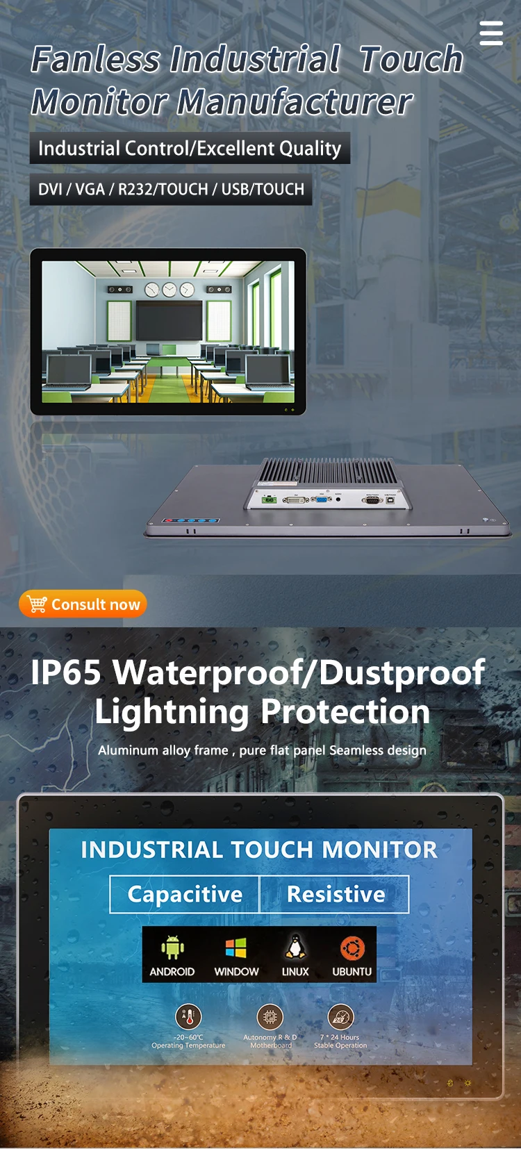 Industrial Fanless Monitors Ip65 Rugged Panel Android Wall Mount ...