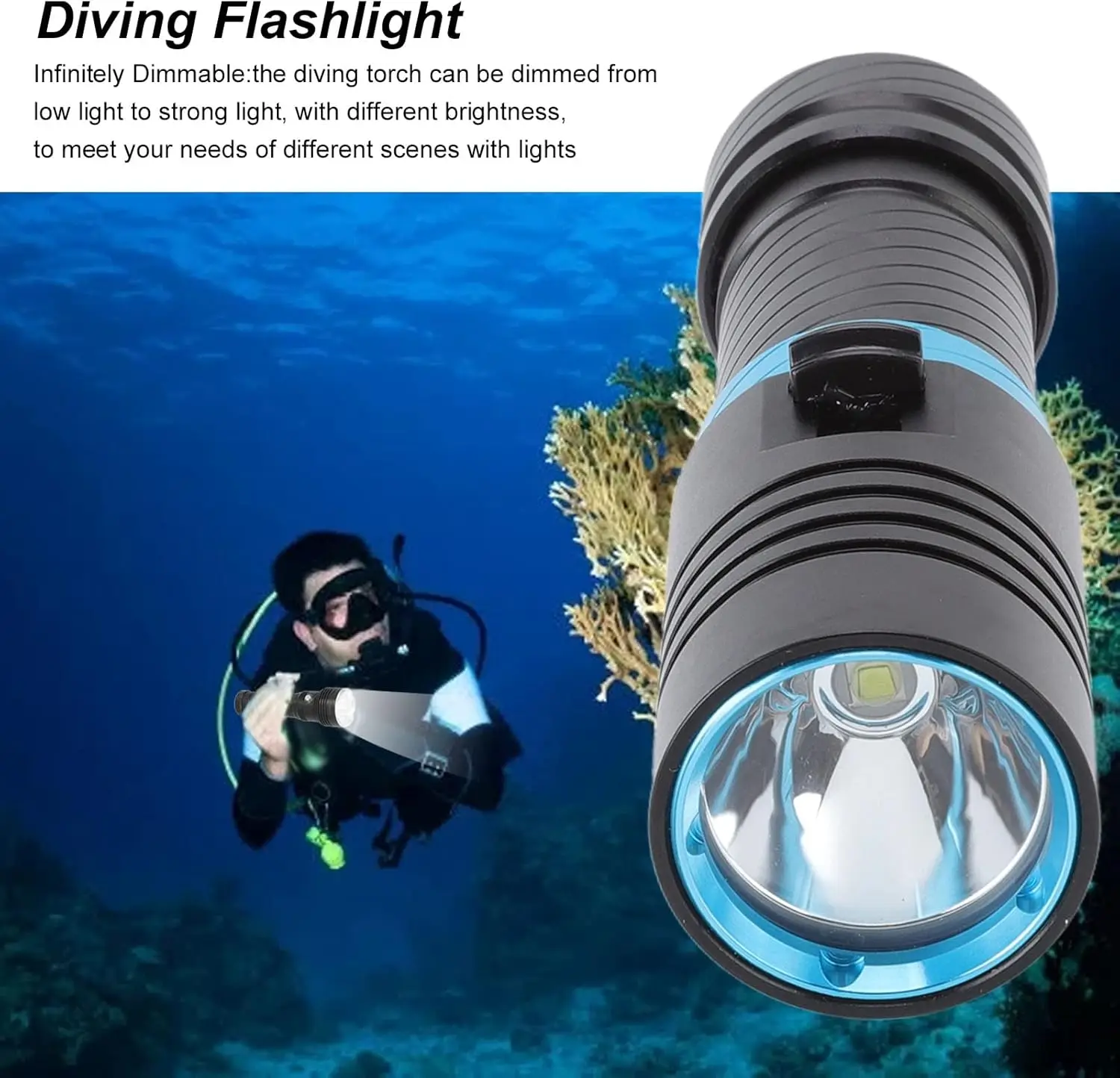 Stepless Dimming Submarine Lamp 100m Waterproof Taschenlampe T6 LED ...