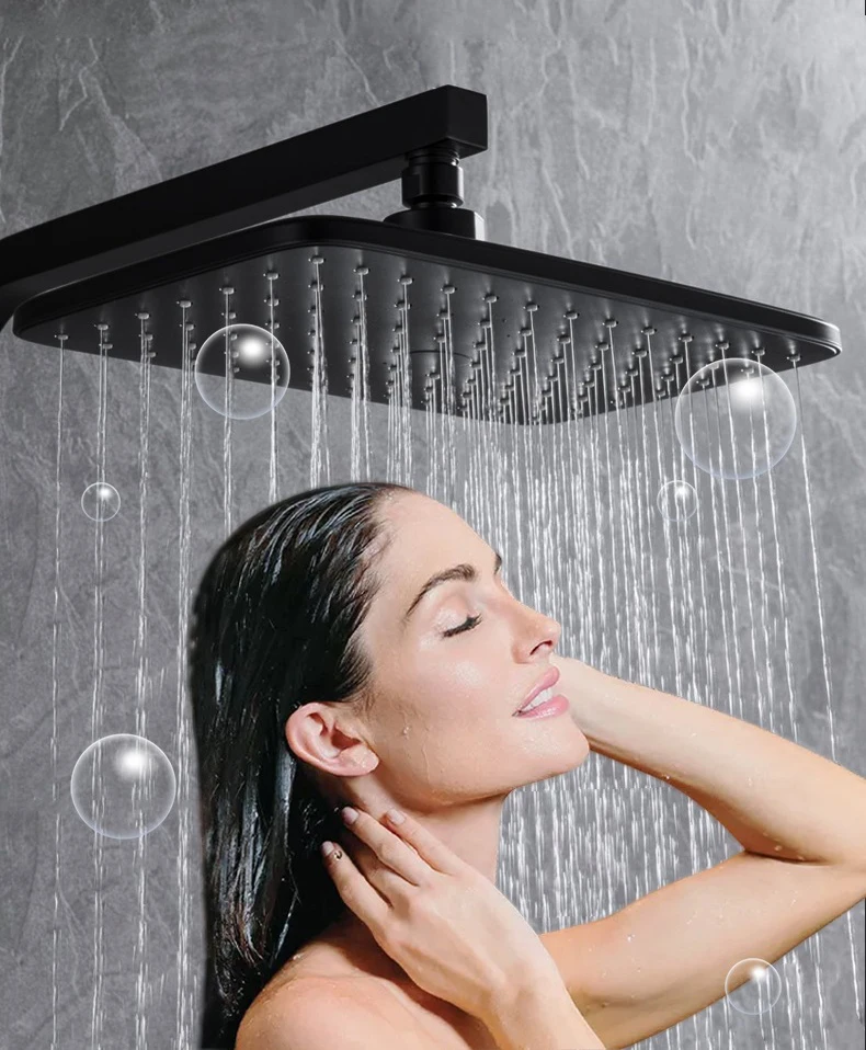 Modern Matt Black Wall Mounted Brass Piano Key Shower Set