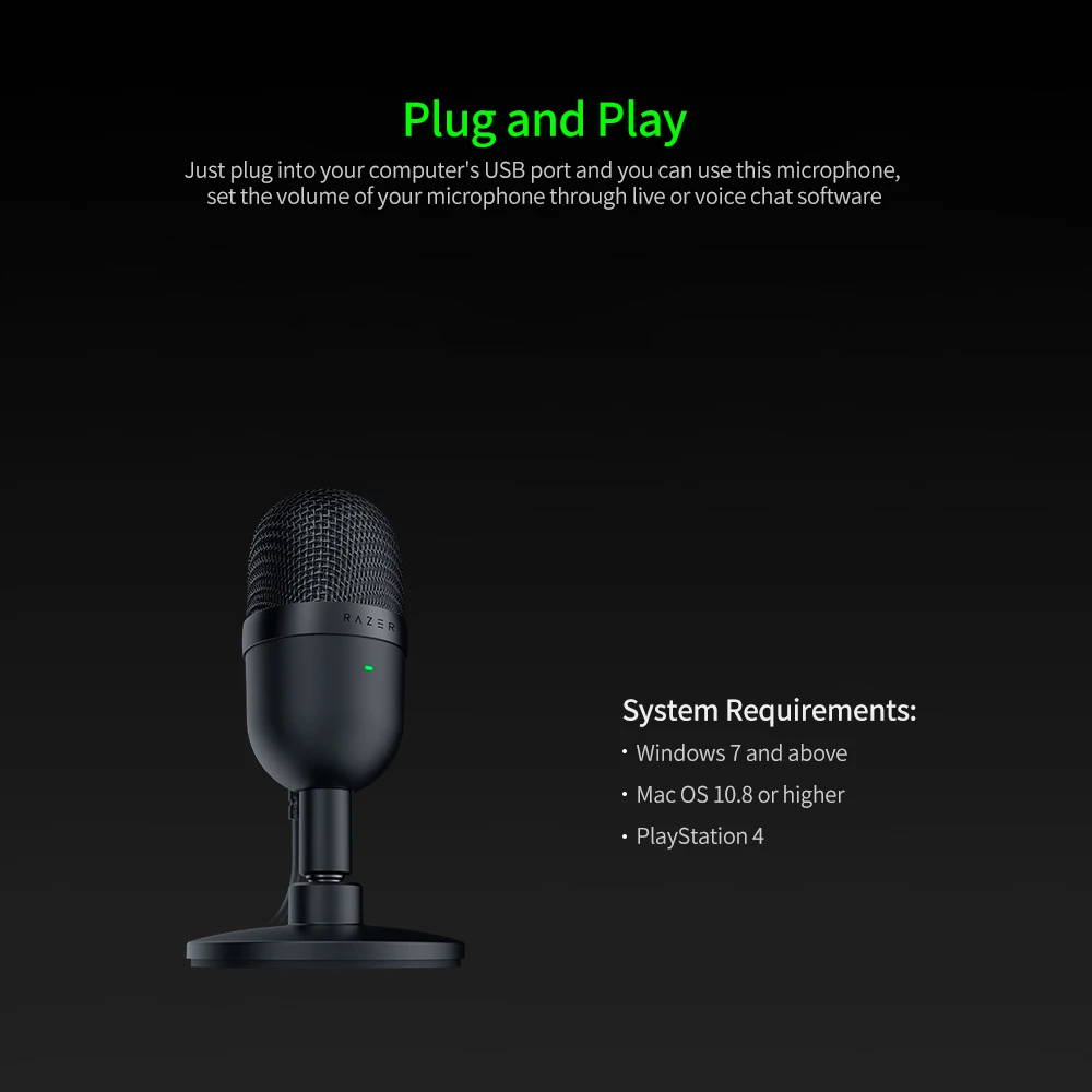 Razer Seiren Mini Microphone For Gaming Streaming With Pop Filter Shock ...