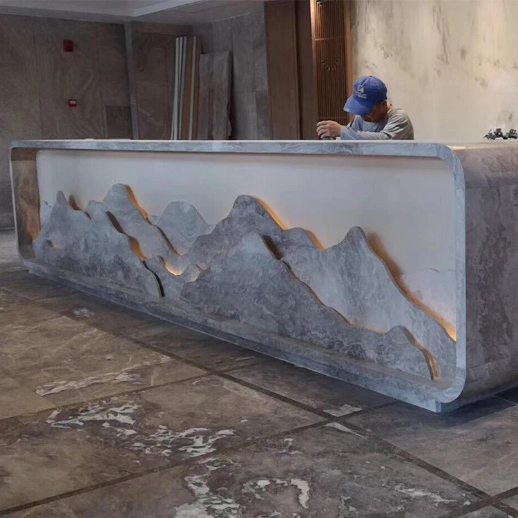 Customized Grey Marble Reception Counter - Luxury & Quality