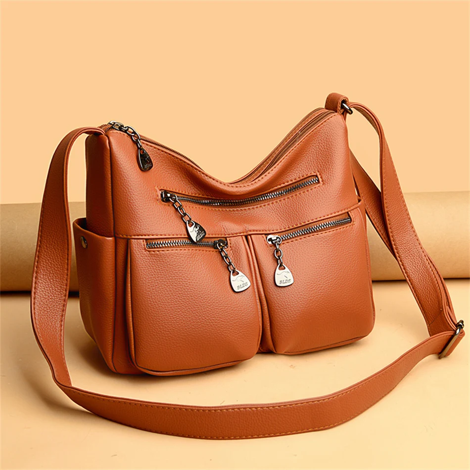 Many Pockets Design Handbags for Female 2022 Casual Leather Shoulder ...