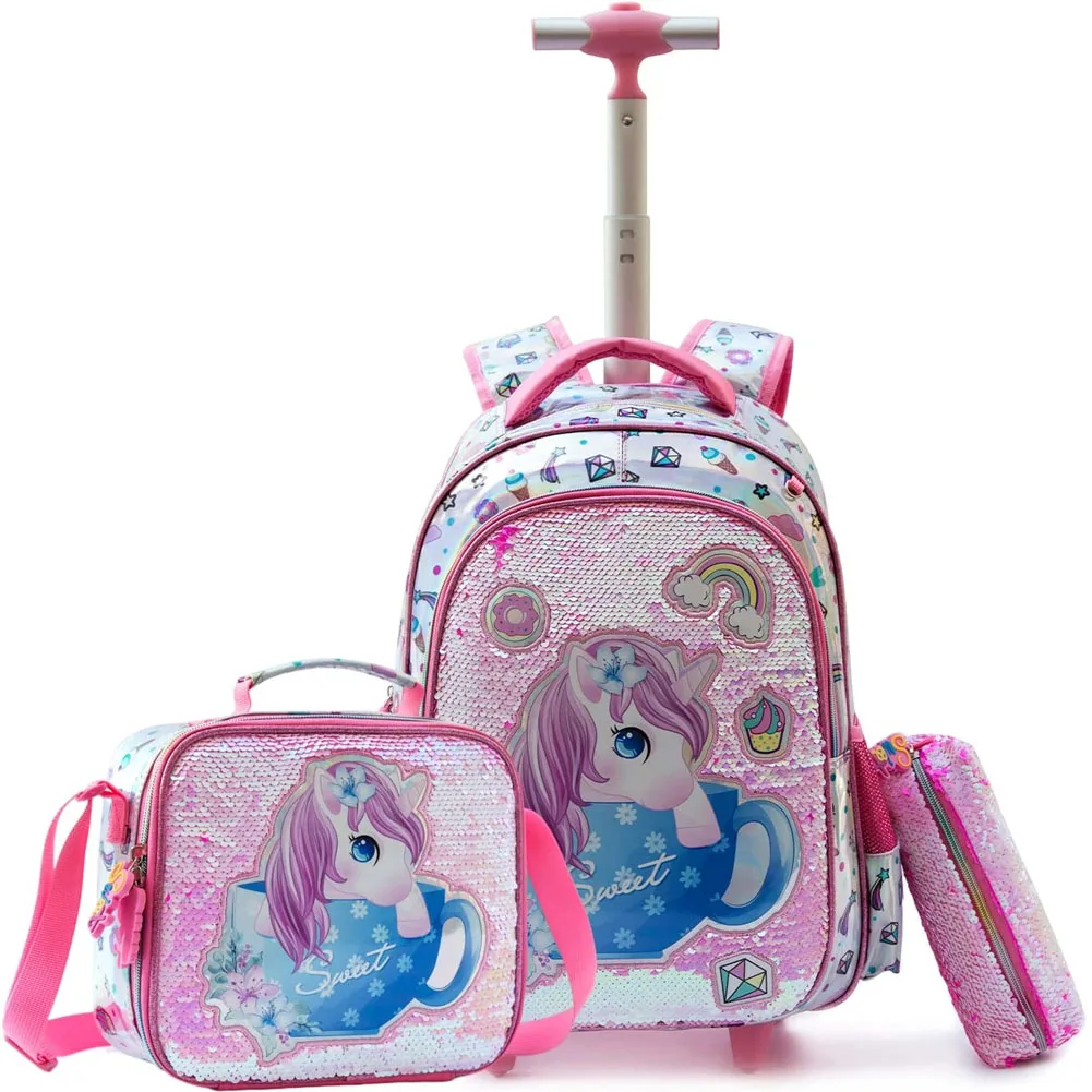 2022 Cute Custom Unicorn Detachable Girl School Trolley Bag Set,Kids ...