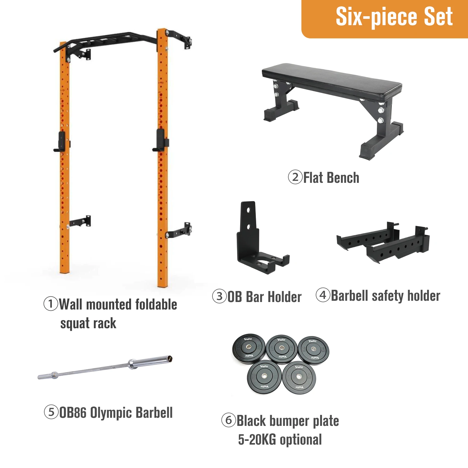 VIGFIT Wall Mounted Folding Power Squat Rack Set with Multi-grip bar ...