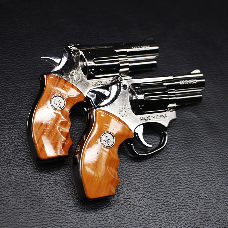 New Revolver Lighter 1: 1 Metal Revolver +leather Type With Led Gas Gun ...