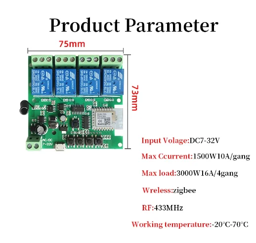 4CH Zigbee Smart Light Switch Module - DC 5/12/32V RF 433mhz