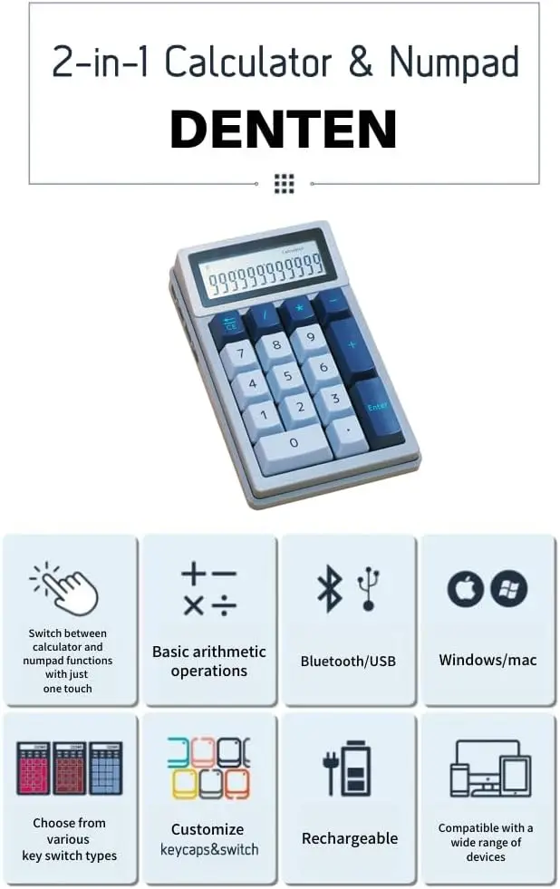 DENTEN Universal Numeric Mechanical Keyboard Calculator 17 Keys Mini ...
