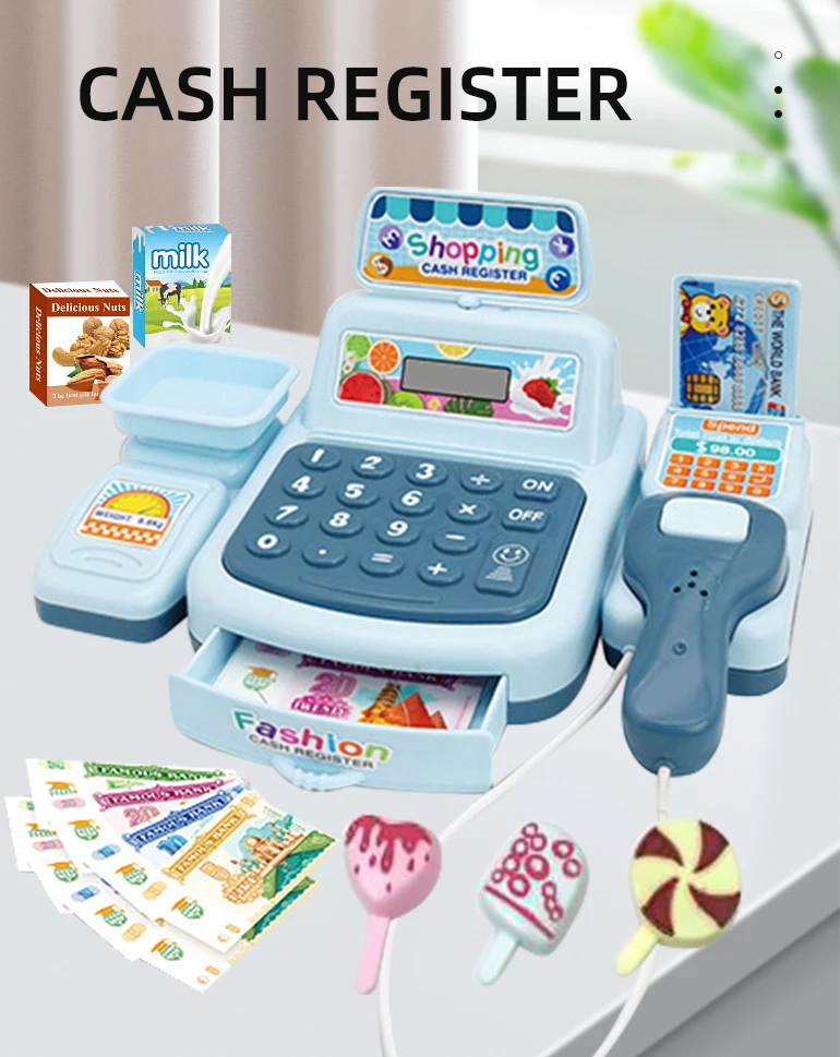 Kids Pretend Plastic Supermarket Shopping Cashier Machine Toy Checkout ...