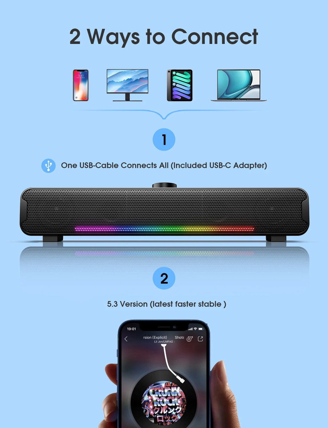 ONIKUMA L16 TV Soundbar Box - Stereo Music with 4D Surround Sound