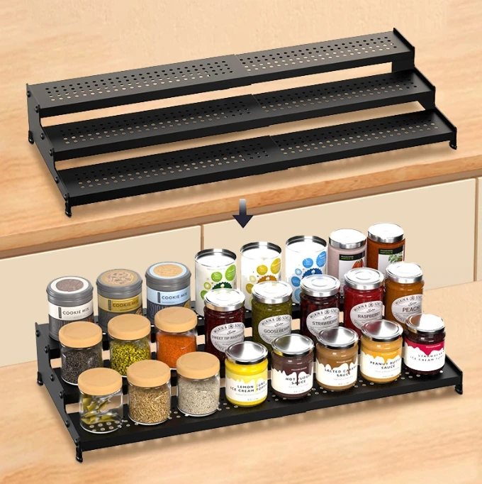 Spices Rack Organizer Simple Three-layer Iron Storage With Expandable ...