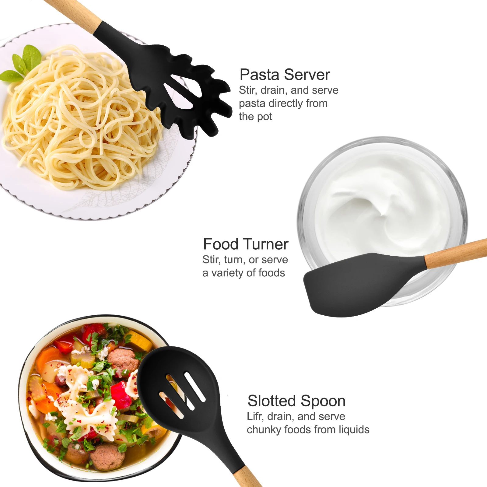 24pcs Kitchen Utensils Set,2024 Cookware Wooden Handle Silicone Turner ...