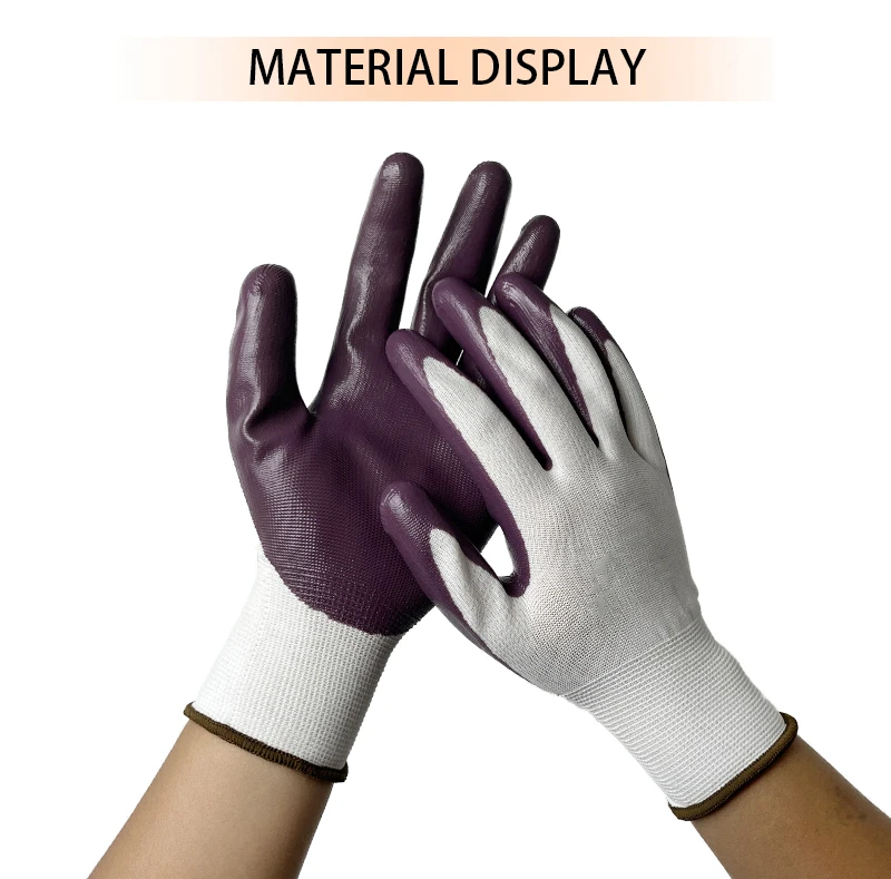 Approved Industrial Assembly Safety Work Nylon Nitrile Coat Gloves ...