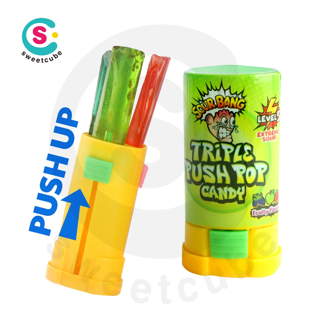 Sour Bang Triple Push Pop Lollipop Push up Three Flavors Lollipop Candy ...