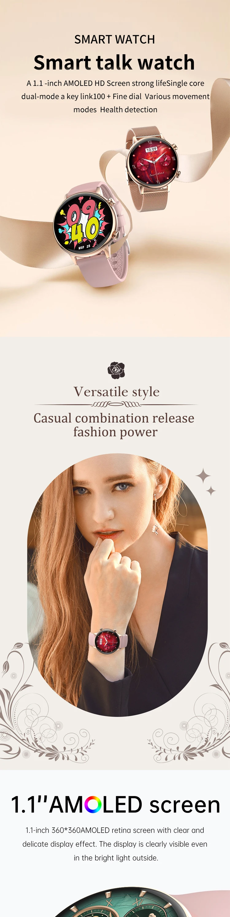 Hk39 Smart Watch Amoled Hotselling 1.1 Inch 360x360 Hd Screen Bt Dial ...