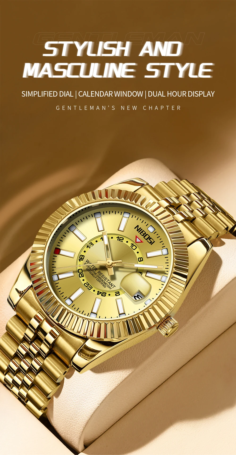 NIBOSI 2638 Custom Logo Stainless Steel Strap Luxury Men's Watch