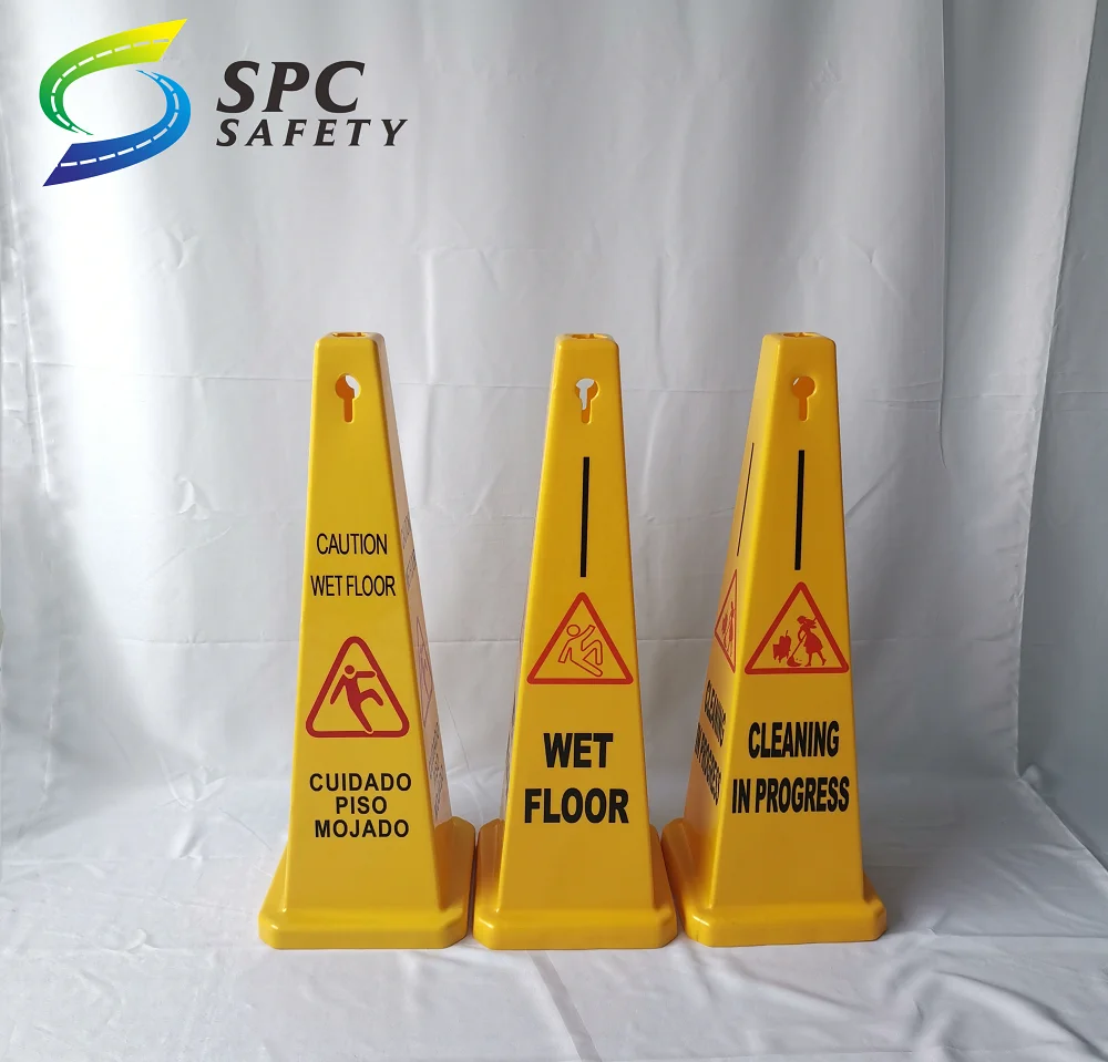 Customized 4 Sided Printable Caution Cone - Slippery Safety Signage