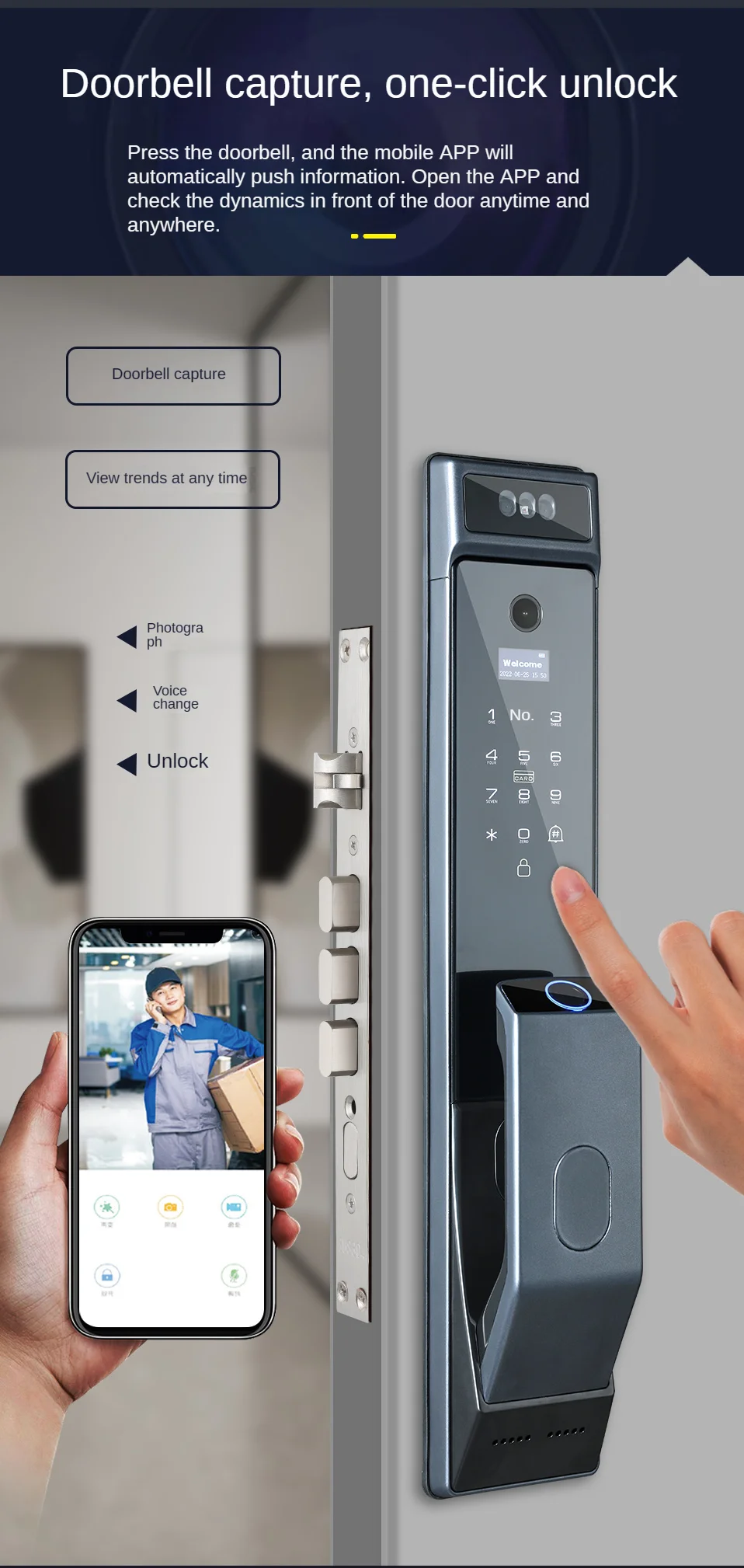 TYSH Palm 3d Face Recognition Cerradura Inteligente Digital Lock Wifi ...