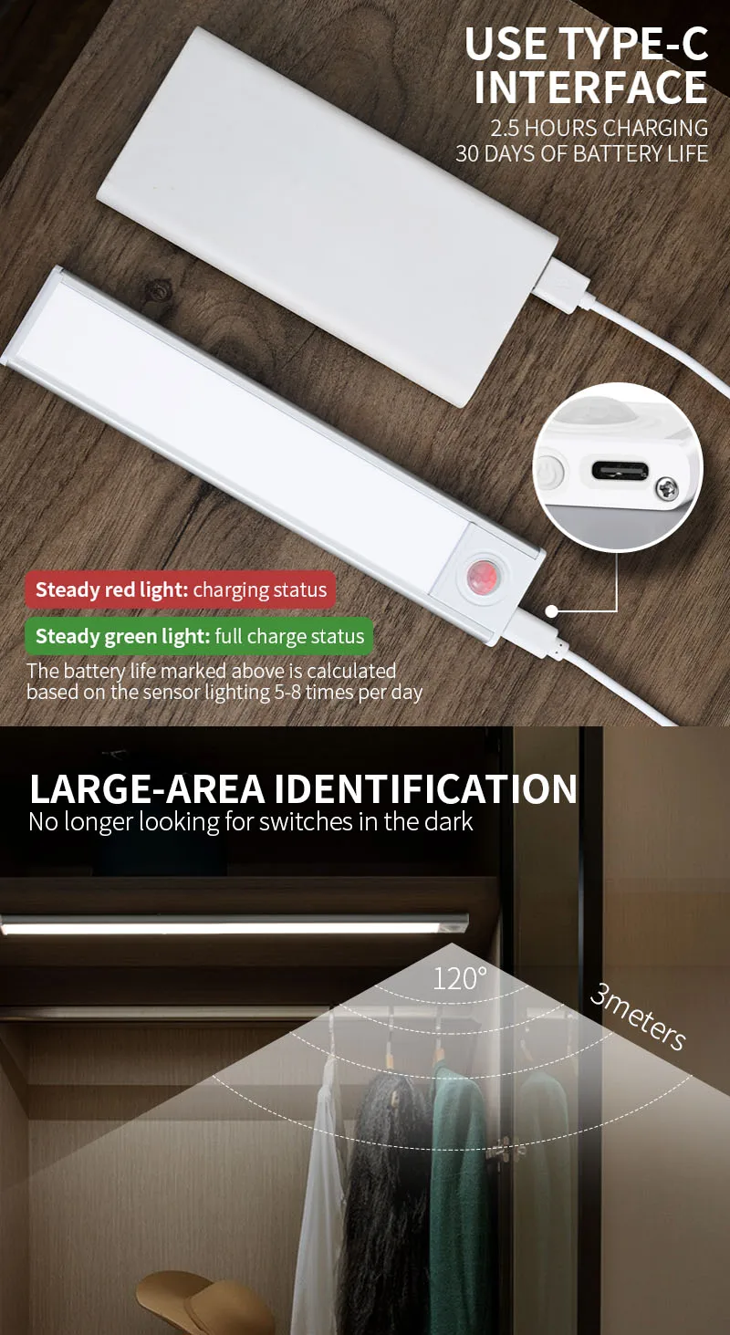 USB Wardrobe Kitchen Magnetic Lighting - Rechargeable LED