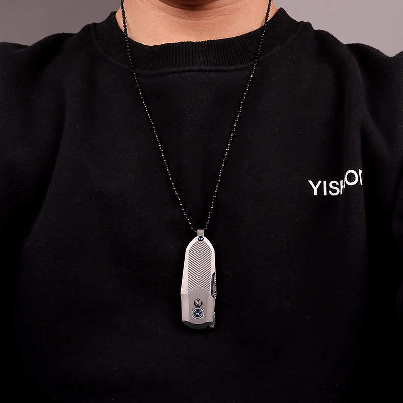 High-end Titanium Handle Key Knife with Damascus Steel