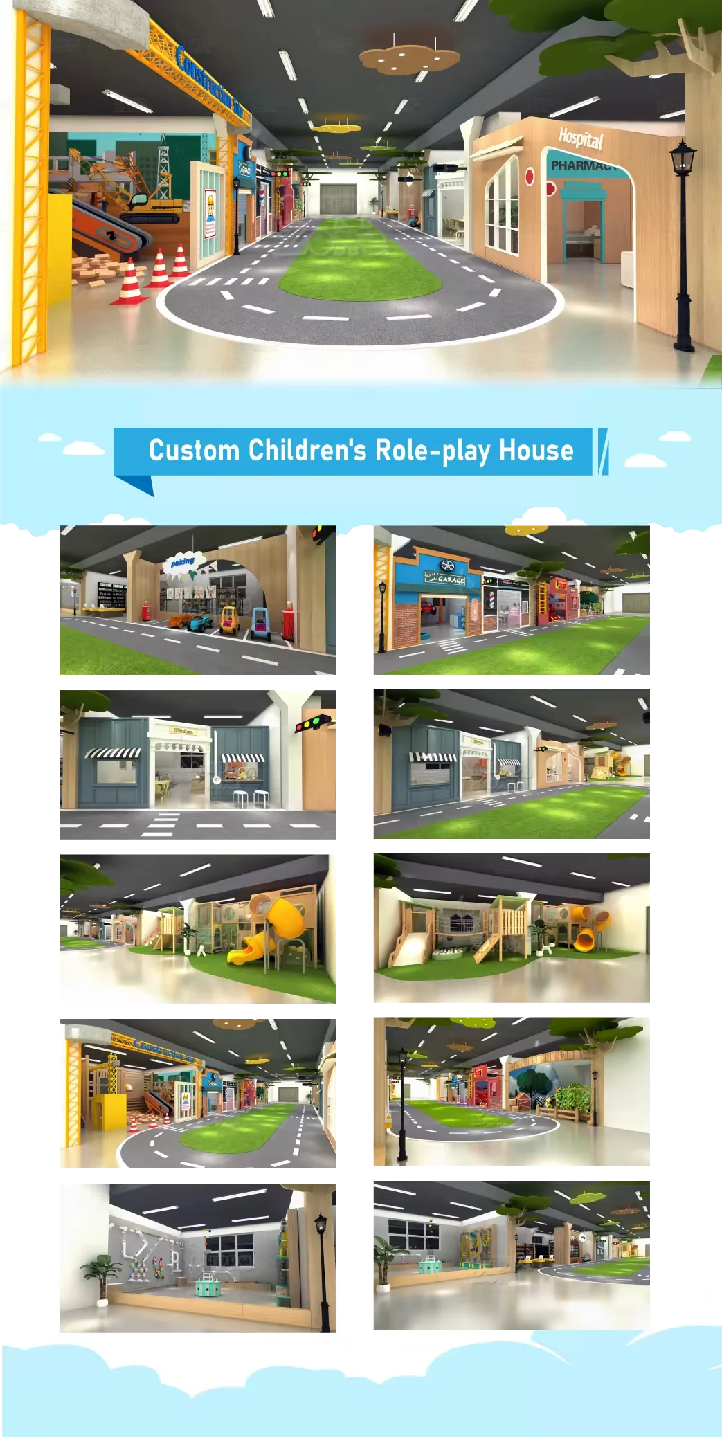 Custom Kids Wooden Role Play House for Indoor Play Centers