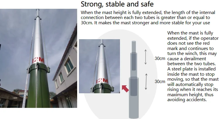 12m Aluminum Telescoping Mast - Ideal for Telecommunication