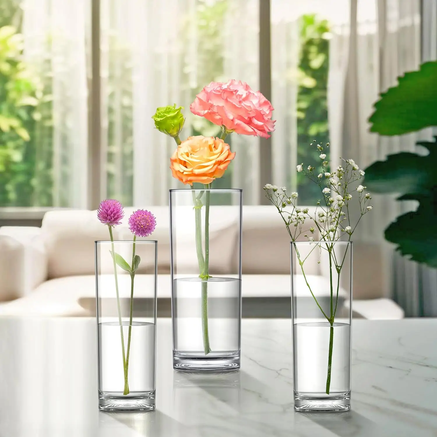 8-piece Set Of Shatter-proof Acrylic Cylinder Flowers Vases For Wedding ...