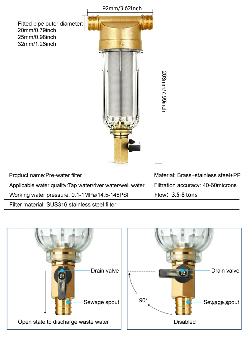 Stainless Steel Mesh Copper Body Removing Sediment Pre Water Filter for ...