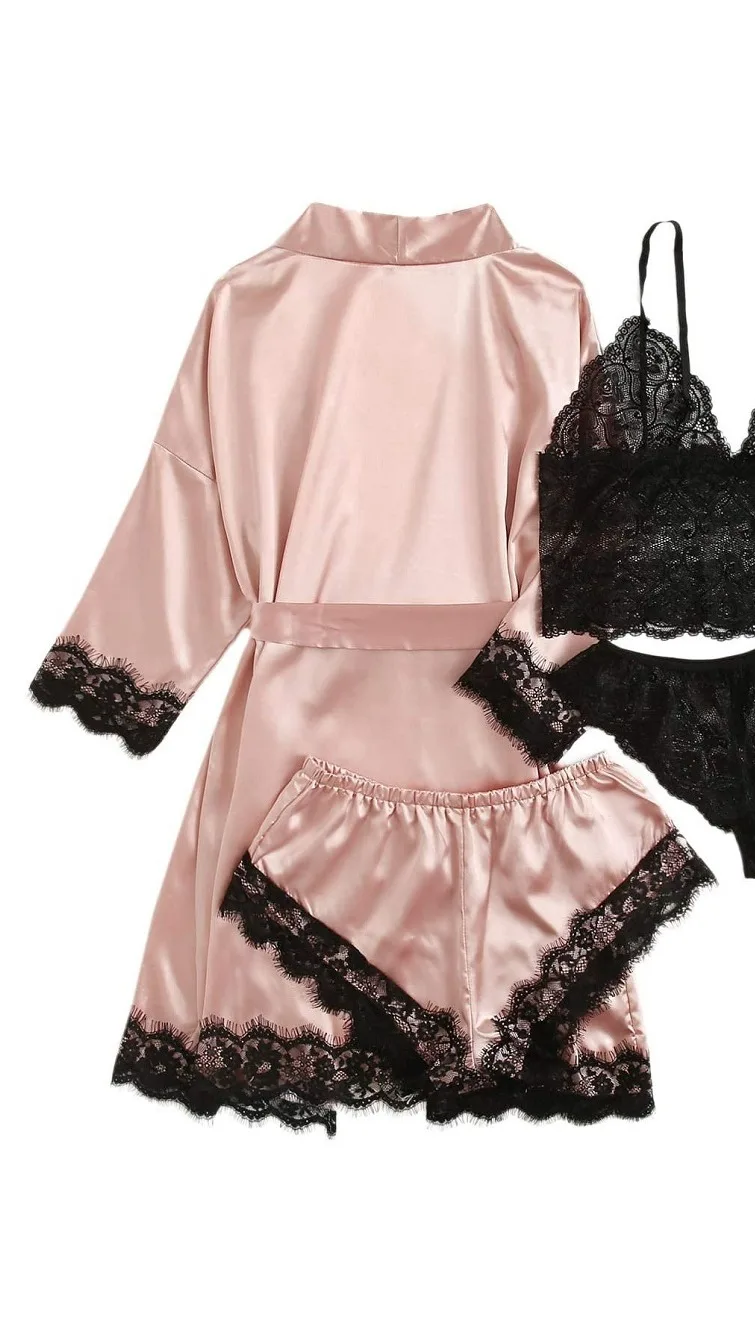 Conjunto De Lencería Sexy Para Mujer,Camisón De Encaje,Pijamas De Seda,Ropa De Dormir De Satén ...