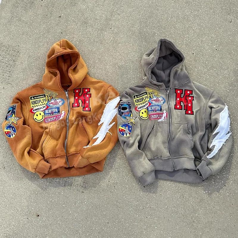 Streetwear French Terry Cotton Sun Faded Vintage Zip Up Washed Custom ...