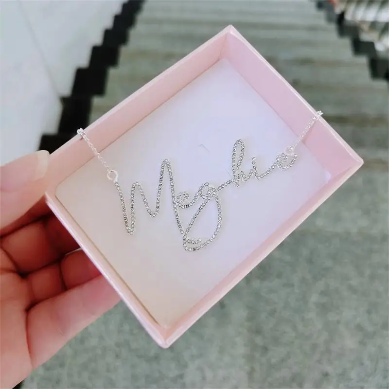 Personalise Custom Diamond Letter Pendant Stainless Steel Chain My Name ...