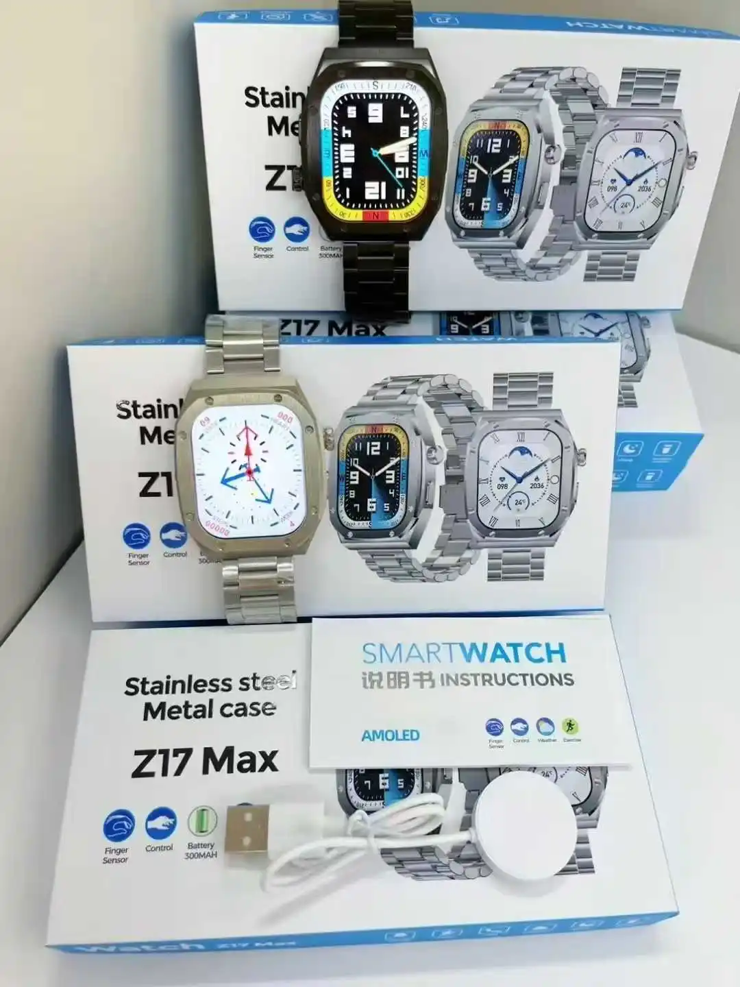 2025 Newest Z17 Max Explosive Smart Watch With Steel Strap Reloj Fashion Stainless Band ...