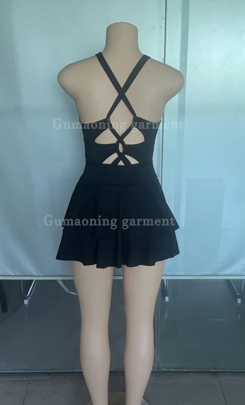 Custom One Piece Black Crisscross Back Fitness Active Gym Tennis Dress ...