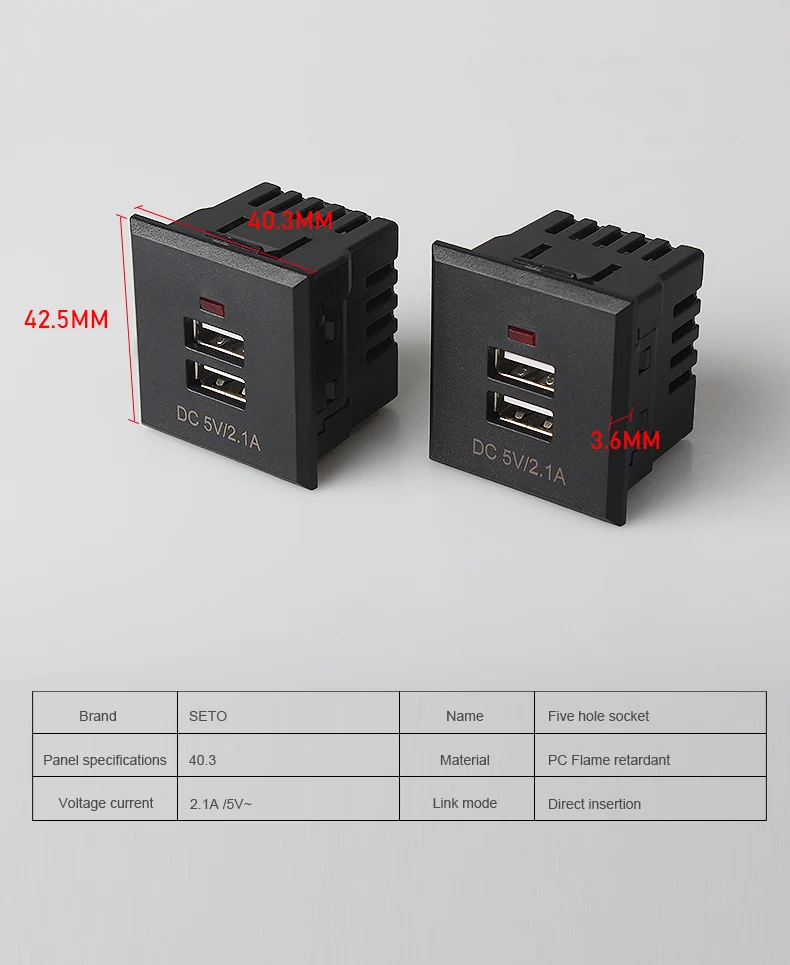 Dual port USB power socket DC5V 2.1A keystone USB charger socket type c ...