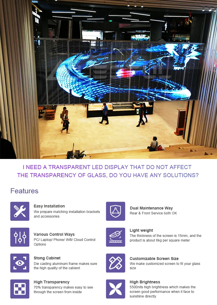Outdoor Indoor Transparent Led Film Display P5 P6 P8 P10 P16 P20 Mall ...