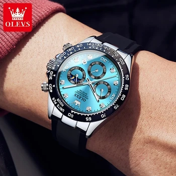 Olevs 2875 Watches Moon Phase Silicone Diamond Waterproof Luminous ...