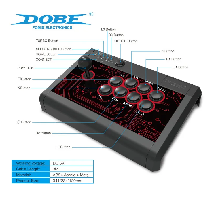 Wired Arcade Fightstick Rocker Controller for PS4 Gaming