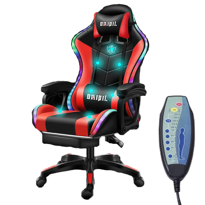 Ergonomic RGB LED Racing Gamer Chair with Speakers PU Leather