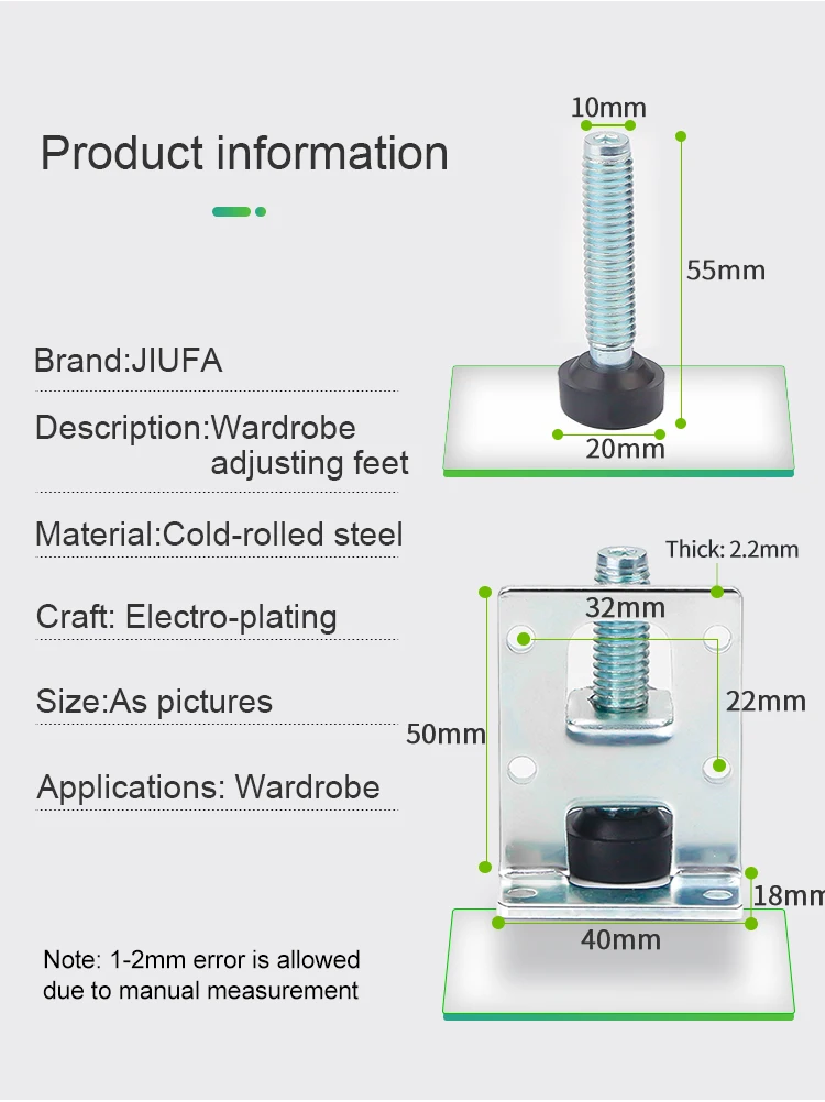 JIUFA Hardware Wardrobe Leveling Feet - Heavy Duty & Adjustable