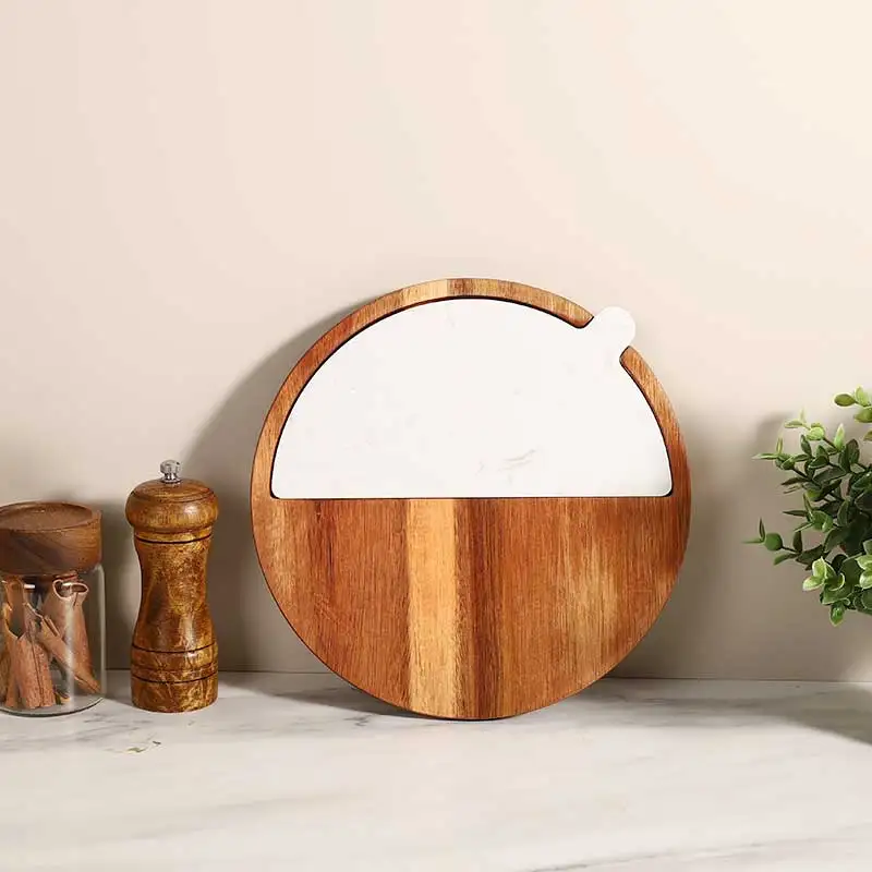 Round Wooden Cheese Board Set Acacia Wood Cheese Serving Board with ...